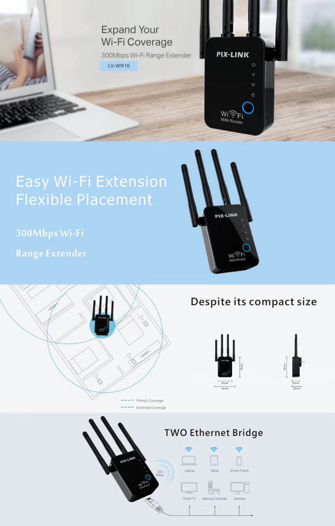 300M Wireless Repeater WR16Q – Pix-Link